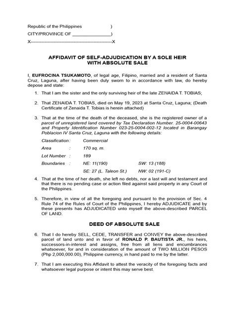 Affidavit Of Self Adjudication And Sale Pdf Affidavit Natural