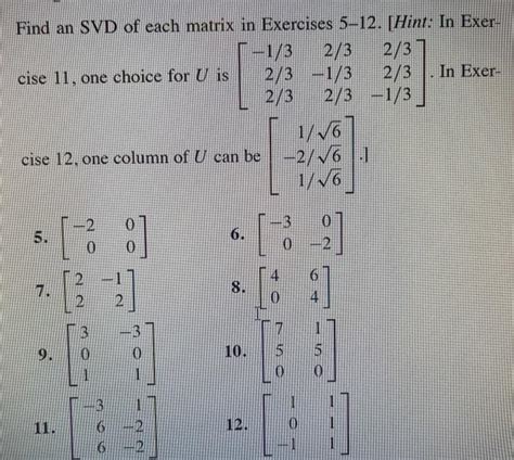 solved find an svd of each matrix in exercises 5 12 [hint