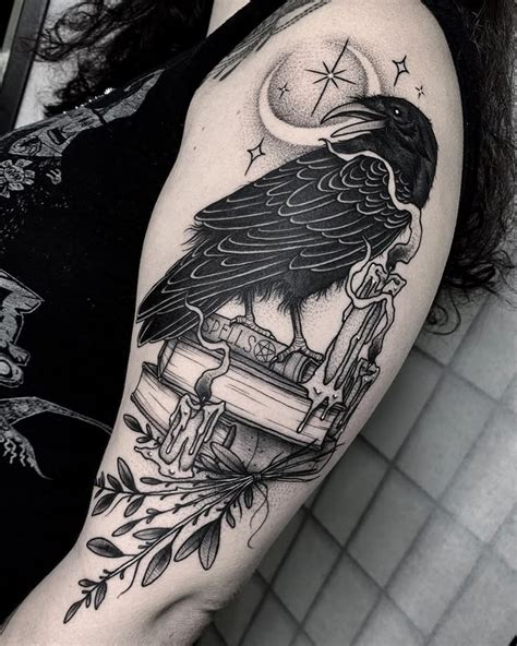 Raven And Spell Books Tattoo