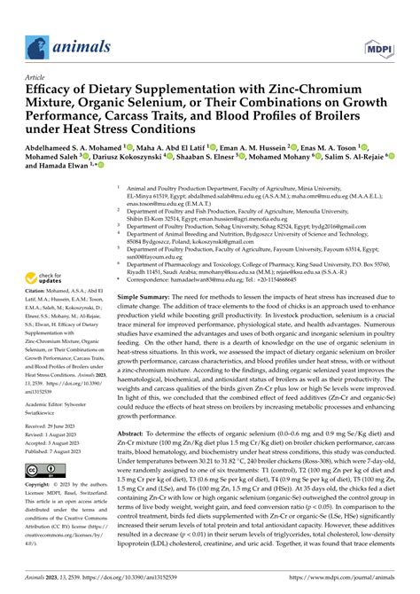 Pdf Efficacy Of Dietary Supplementation With Zinc Chromium Mixture Organic Selenium Or Their