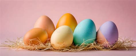 Colorful Hand Painted Easter Eggs Of Different Colors Close Up Laid