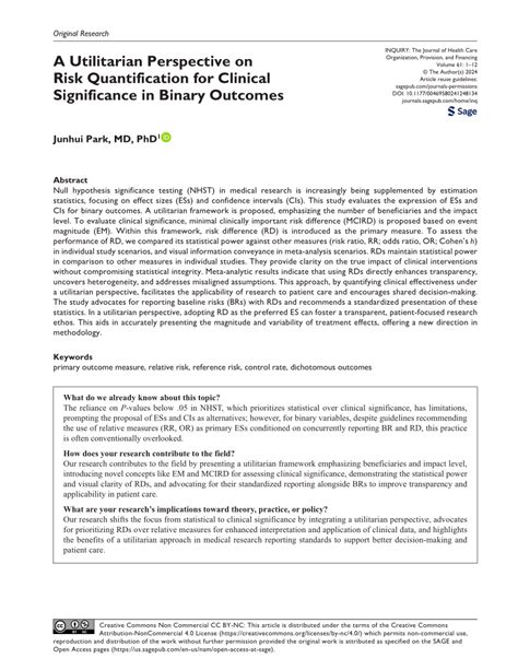 Pdf A Utilitarian Perspective On Risk Quantification For Clinical