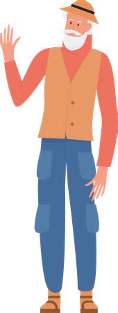 Best Old Man Waving Hands Illustration Download In Png And Vector Format