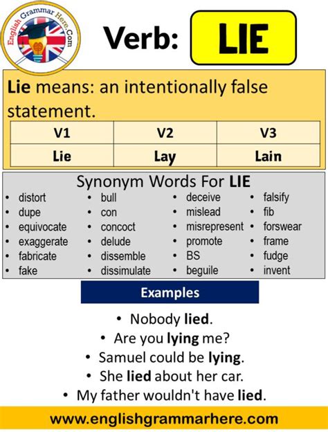 Lie Past Simple Simple Past Tense Of Lie Past Participle V1 V2 V3