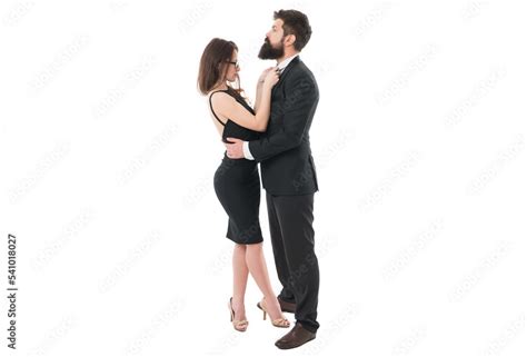 Couple Get Ready For Party Official Dress Code Woman Elegant Lady And Bearded Gentleman Black