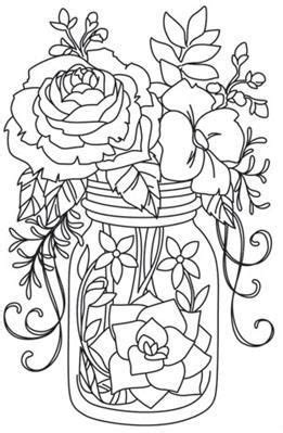 Printable Mason Jar Flower Coloring Pages For Adults Coloring Pages