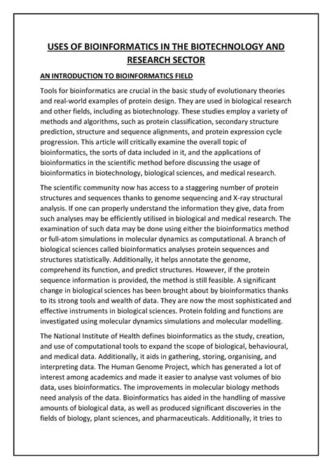 Uses Of Bioinformatics In The Biotechnology And Research Sector Uses