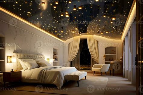 Ai Generated Bedroom With Ceiling Covered With Stars 36297738 Stock