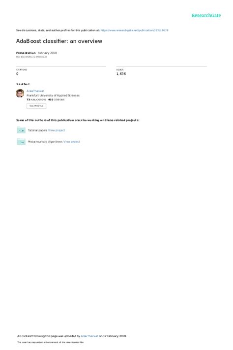 Pdf Meta Heuristic Algorithms View Project Alaa Tharwat