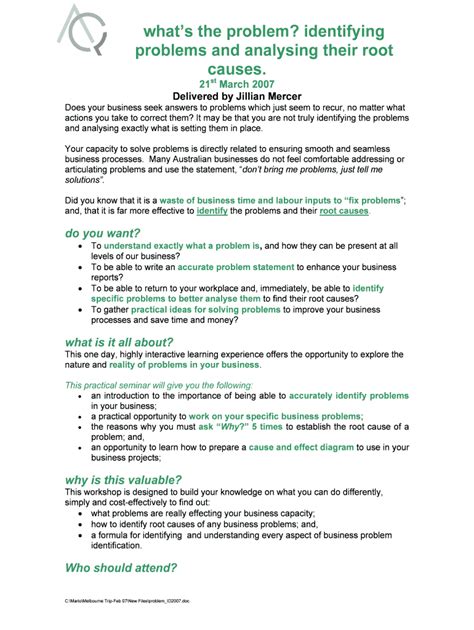 Fillable Online Whats The Problem Identifying Problems And Analysing