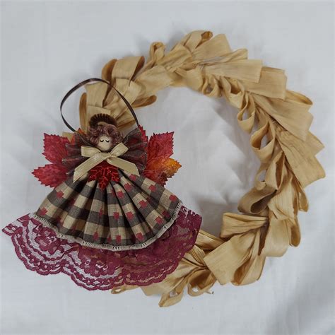 Handmade Fall Autumn Harvest Ribbon Angel Ornament Thanksgiving Tier