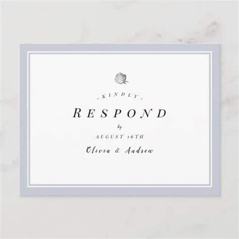 Elegant Silver Floral Minimalist Wedding Rsvp Invitation Postcard Zazzle
