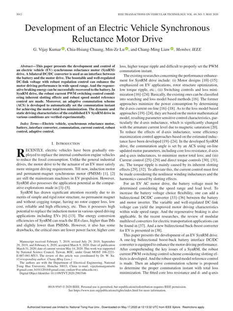 Pdf Development Of An Electric Vehicle Synchronous Reluctance Motor Drive