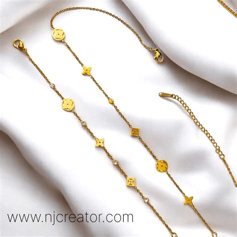 Van Cleef Set Bracelet And Necklace 18k Gold Plated Nj Creator