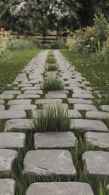 Outdoors Cobblestone Texture With Grass Premium Ai Generated Image