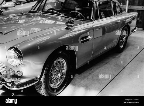 View Of Luxury Vintage Car Silver Color On Exhibition In The Showroom