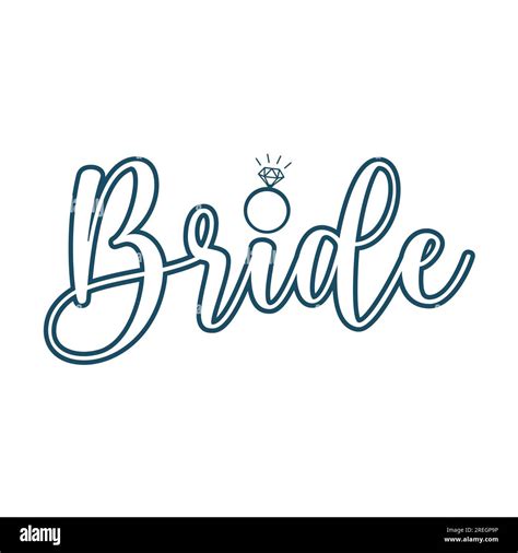 Outlined Bride Word With Engagement Diamond Ring On White Background