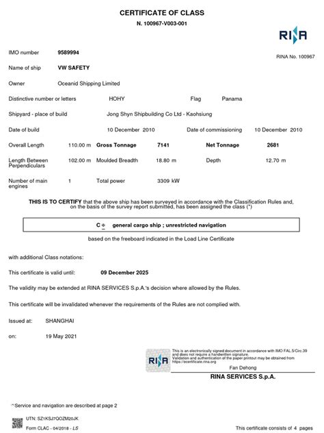Mv Vw Safety Class Pdf Ships Tonnage