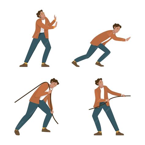 Premium Vector Man Pull And Push Set Of Poses A Young Man In A Suit