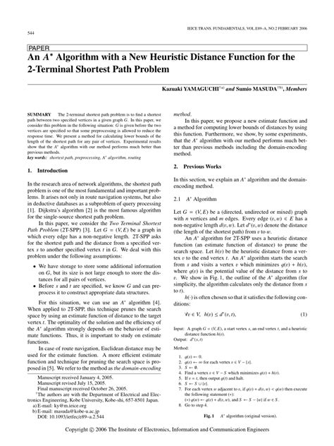 Pdf An A Algorithm With A New Heuristic Distance Function For The 2