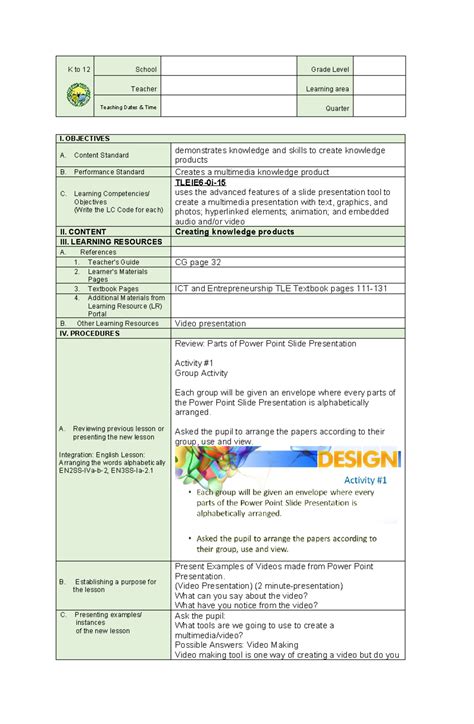 Epp 6 Cot Cot Dll K To 12 School Grade Level Teacher Learning Area