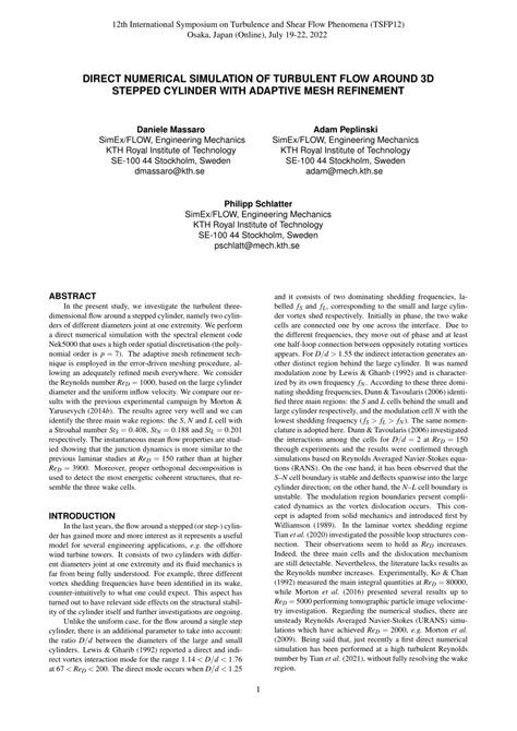 PDF Direct Numerical Simulation Of Turbulent Flow Around D Stepped Cylinder With Adaptive