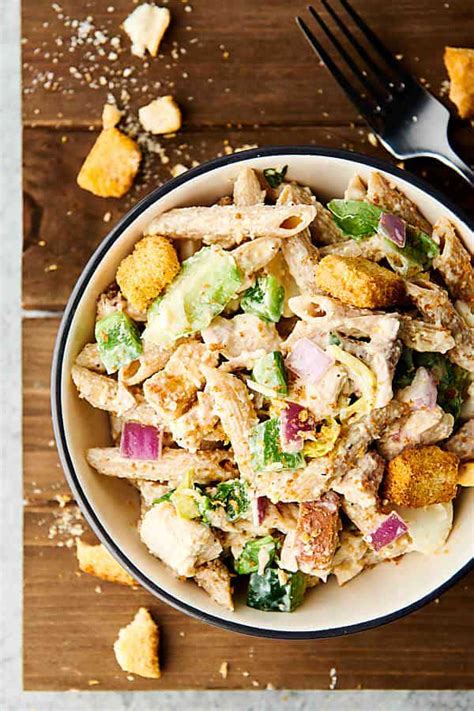 Healthy Chicken Caesar Pasta Salad Recipe W Whole Wheat Penne
