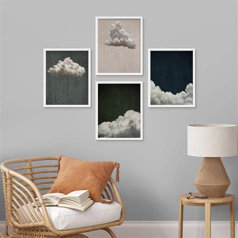 Pixonsign 4 Pcs Adhesive Canvas Posters Grunge Pastel Watercolor Storm