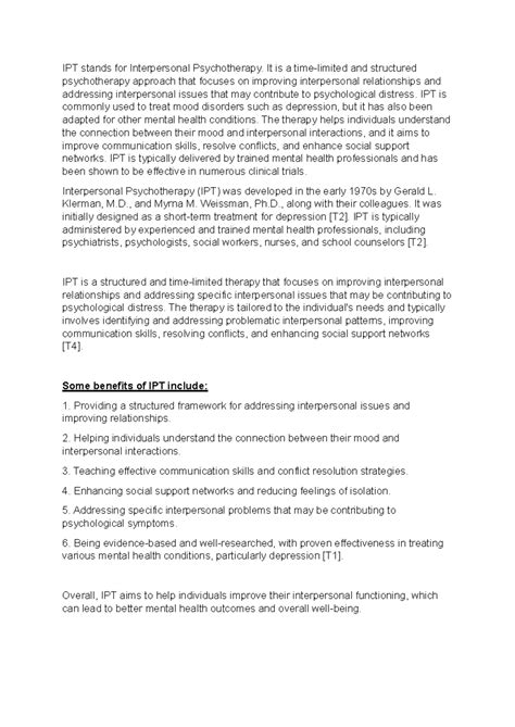 Interpersonal Psychotherapy It Is A Time Limited And Structured