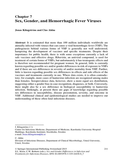 2015 Sex Gender And Hemorrhagic Fever Viruses Springer Pdf
