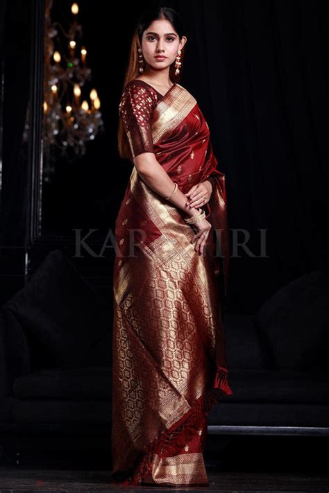 Buy Mahogany Maroon Banarasi Saree Online Karagiri Diwali Season Sale