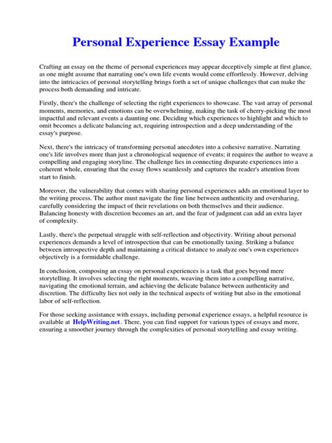 Personal Experience Essay Example Pdf Essays