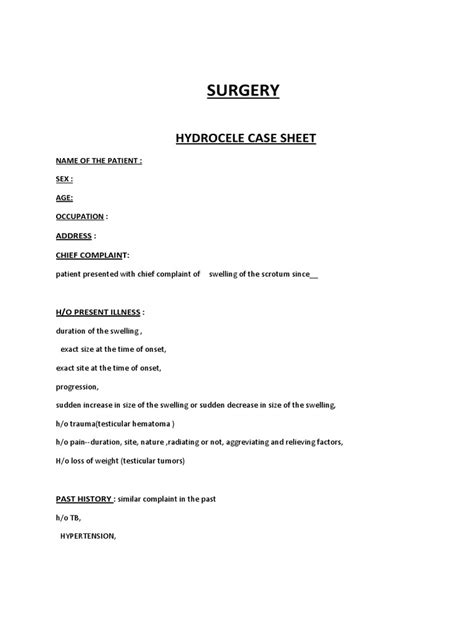 Hydrocele Case Sheet Pdf Edema Medicine