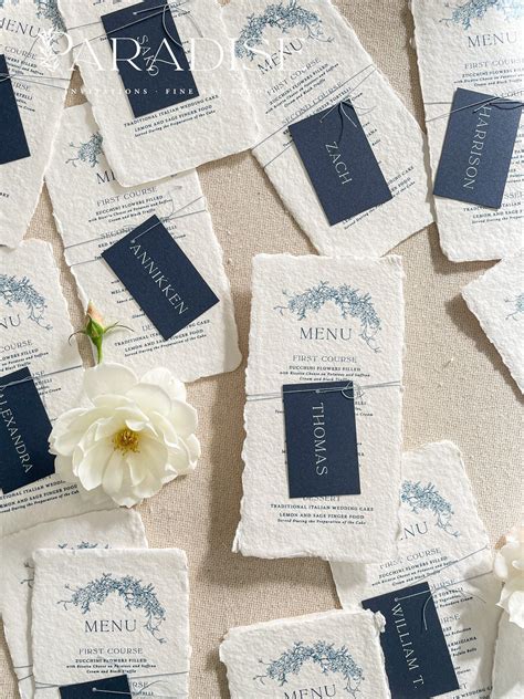 Rhea Handmade Paper Wedding Menus Deckled Edge Paper Menus Day
