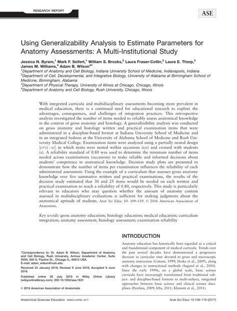 Pdf Using Generalizability Analysis To Estimate Parameters For Anatomy Assessments A Multi