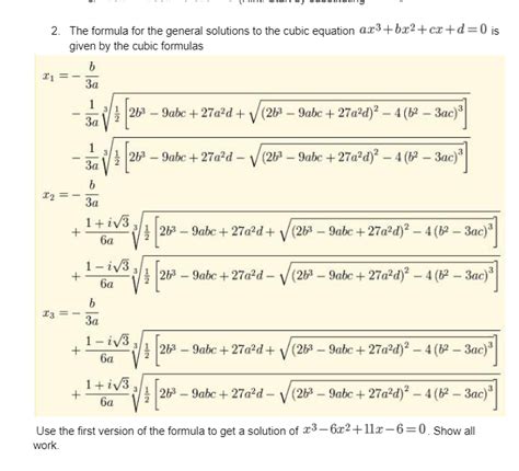 Solved 2 The Formula For The General Solutions To The Cubic