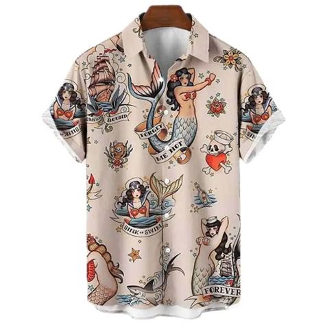 Hawaiian Style Mermaid Print Summer Mens Hawaiian Shirt Sold By Epic