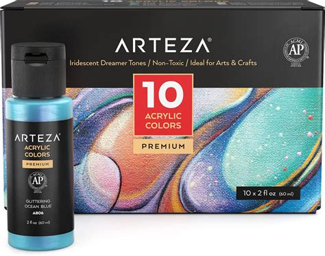 Arteza Juego De Pintura Acrílica Iridiscente Con 10 Colores Botes De