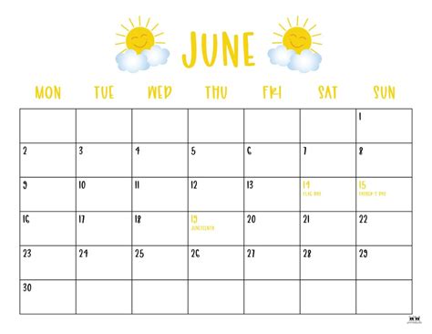 Blank June 2025 Calendar Printable
