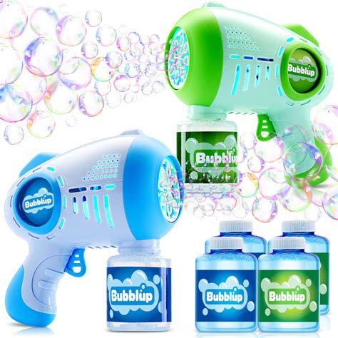 Joyin 2 Packs Bubble Guns With 4 Bottles Solution 10 Holes Light Up Automatic Bubble Machine