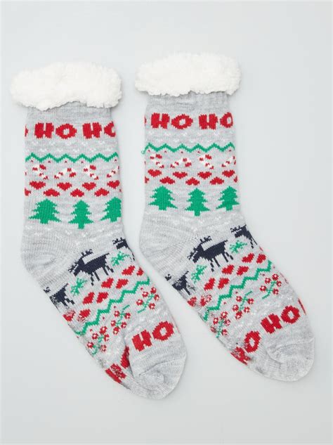 Chaussettes De Noël Fourrées Antidérapantes Gris 270€ Kiabi