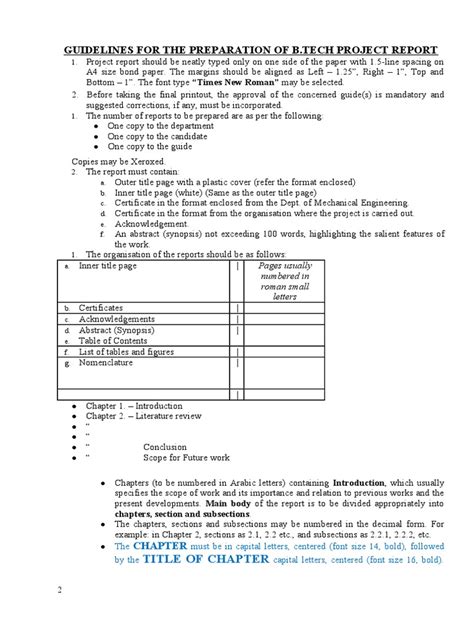 Guidelines For The Preparation Of B Tech Project Report Pdf