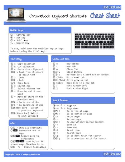 New freebie – Chromebook Keyboard Shortcuts Cheat Sheet – #Eduk8me