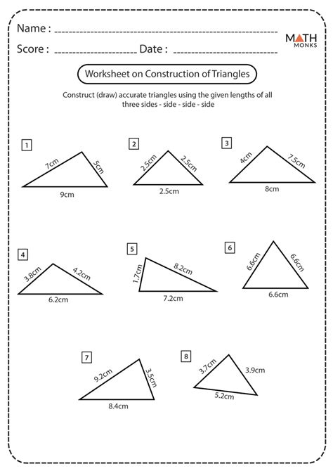Constructing Triangles Worksheets Math Monks