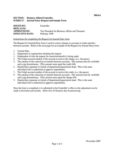 Fillable Online Journal Entry Request And Sample Form Fax Email Print Pdffiller