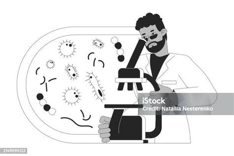 Scientifique Étudiant Une Bactérie À Laide Dun Microscope Noir Et Blanc