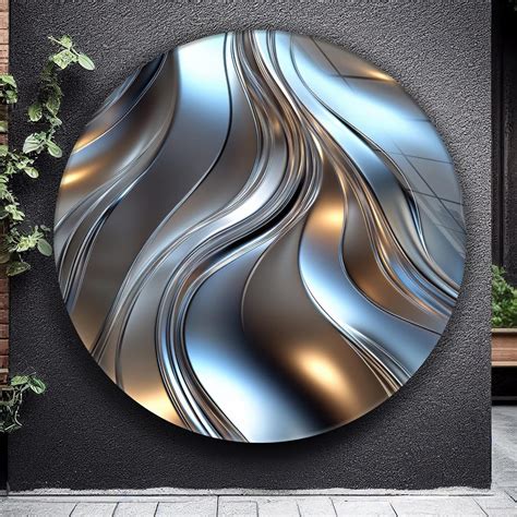 Abstract Metallic Round Tempered Glass Wall Art Silver And Gold Swirl