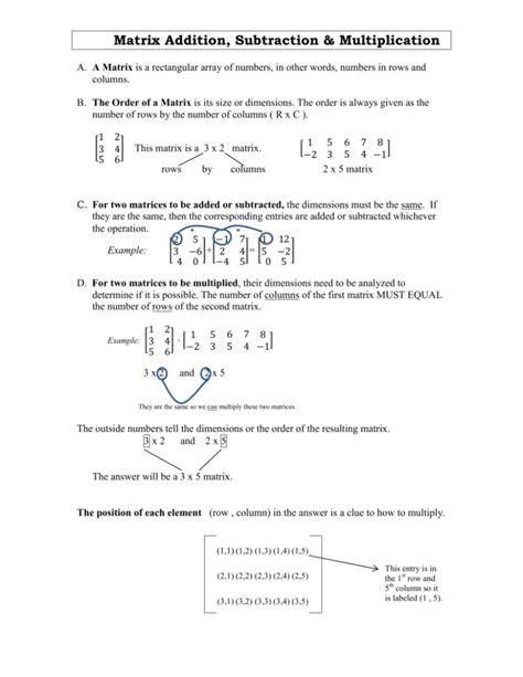 Matrix Operations Addition Subtraction Multiplication