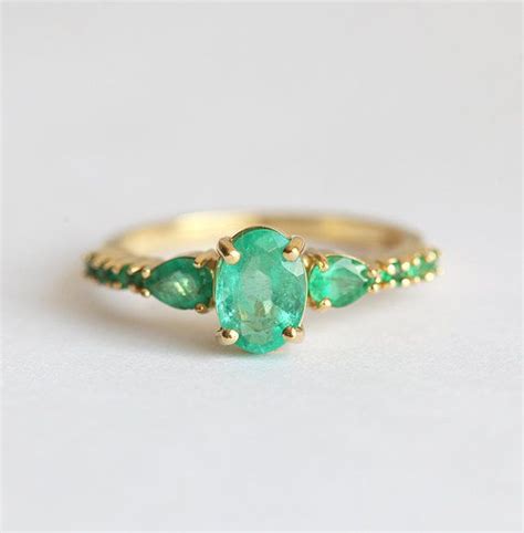 Oval Emerald Cluster Ring In 18k Solid Gold 6mm Oval Center Stone With