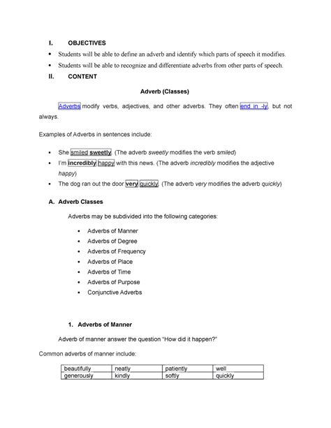 Classes Of Adverbs Hope You Read And Understand This Topic I